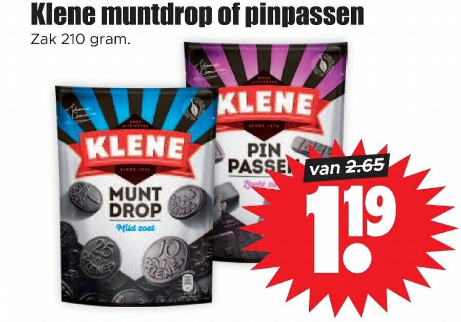 Klene muntdrop of pinpassen 210 gram aanbieding bij Dirk