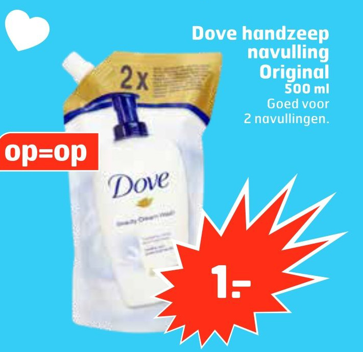 Dove handzeep navulling original 500 ml aanbieding bij Trekpleister