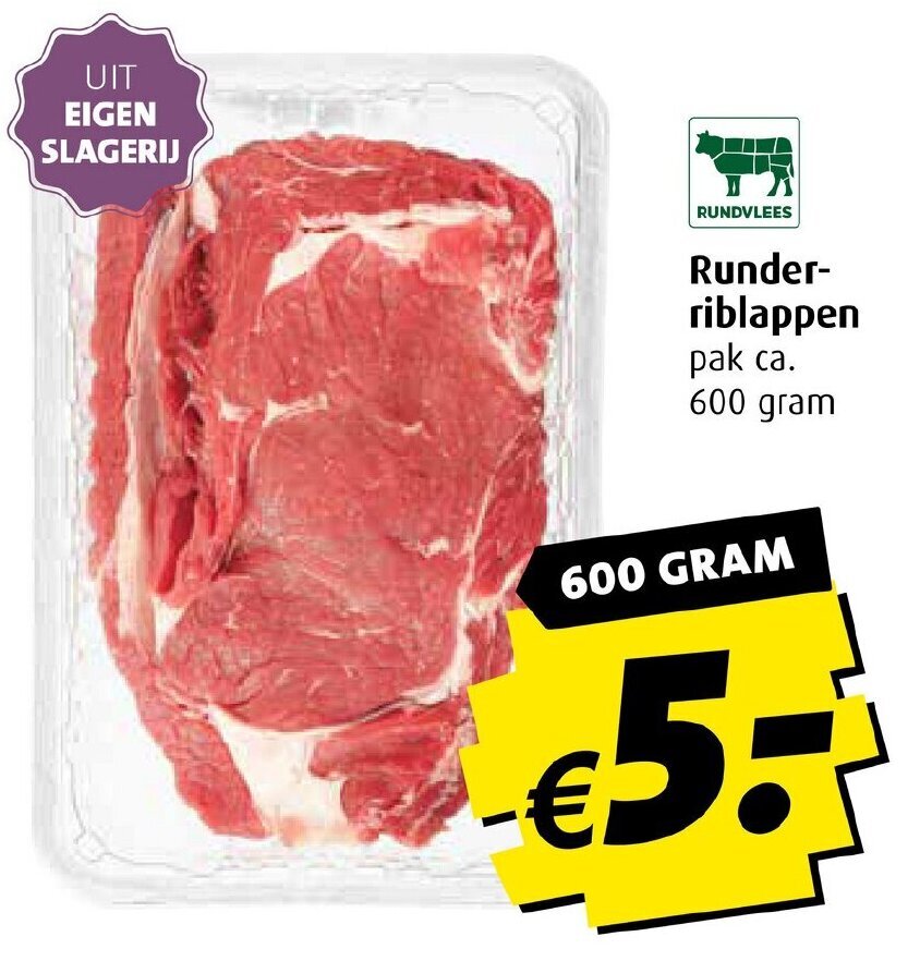 Runder- riblappen 600g aanbieding bij Boni