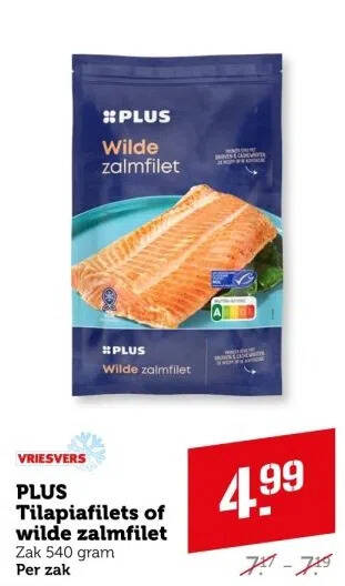 Tilapiafilets of wilde zalmfilet Zak 540 gram aanbieding bij Coop