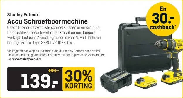 Stanley Fatmax Accu Schroefboormachine aanbieding bij Hubo