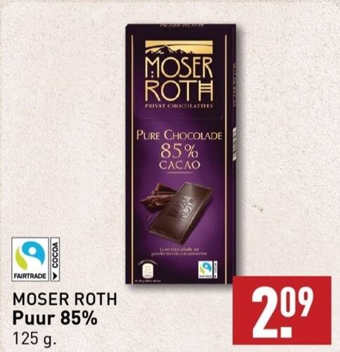 Moser Roth Puur 85% 125 g aanbieding bij ALDI