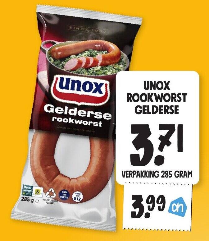 Unox rookworst gelderse 285 g aanbieding bij Jumbo € 3,71