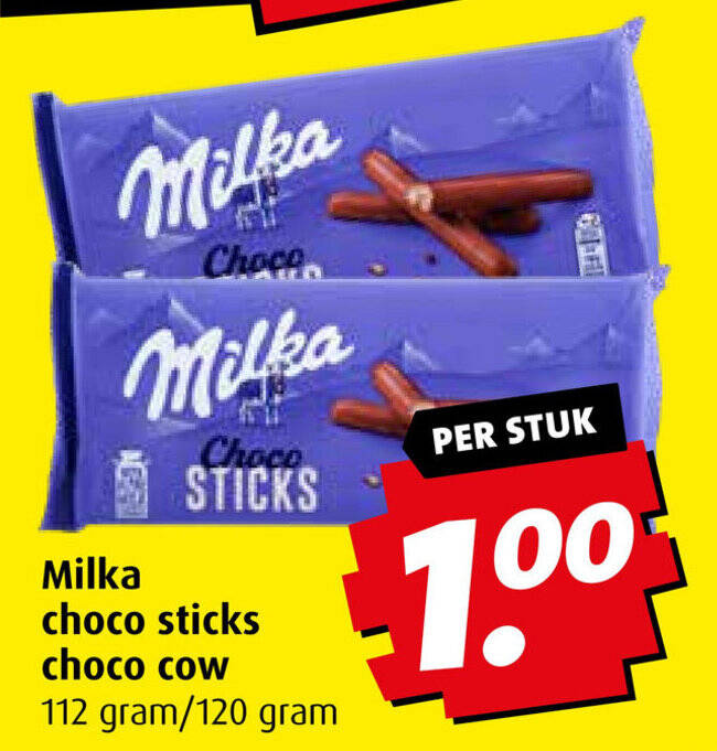 Milka choco sticks choco choco cow 112 gram / 120 gram aanbieding bij Boni