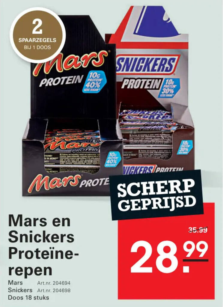 Mars en Snickers Proteïne- repen aanbieding bij Sligro