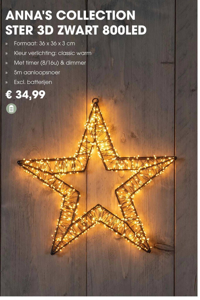 ANNA'S COLLECTION STER 3D ZWART 800LED aanbieding bij Coppelmans