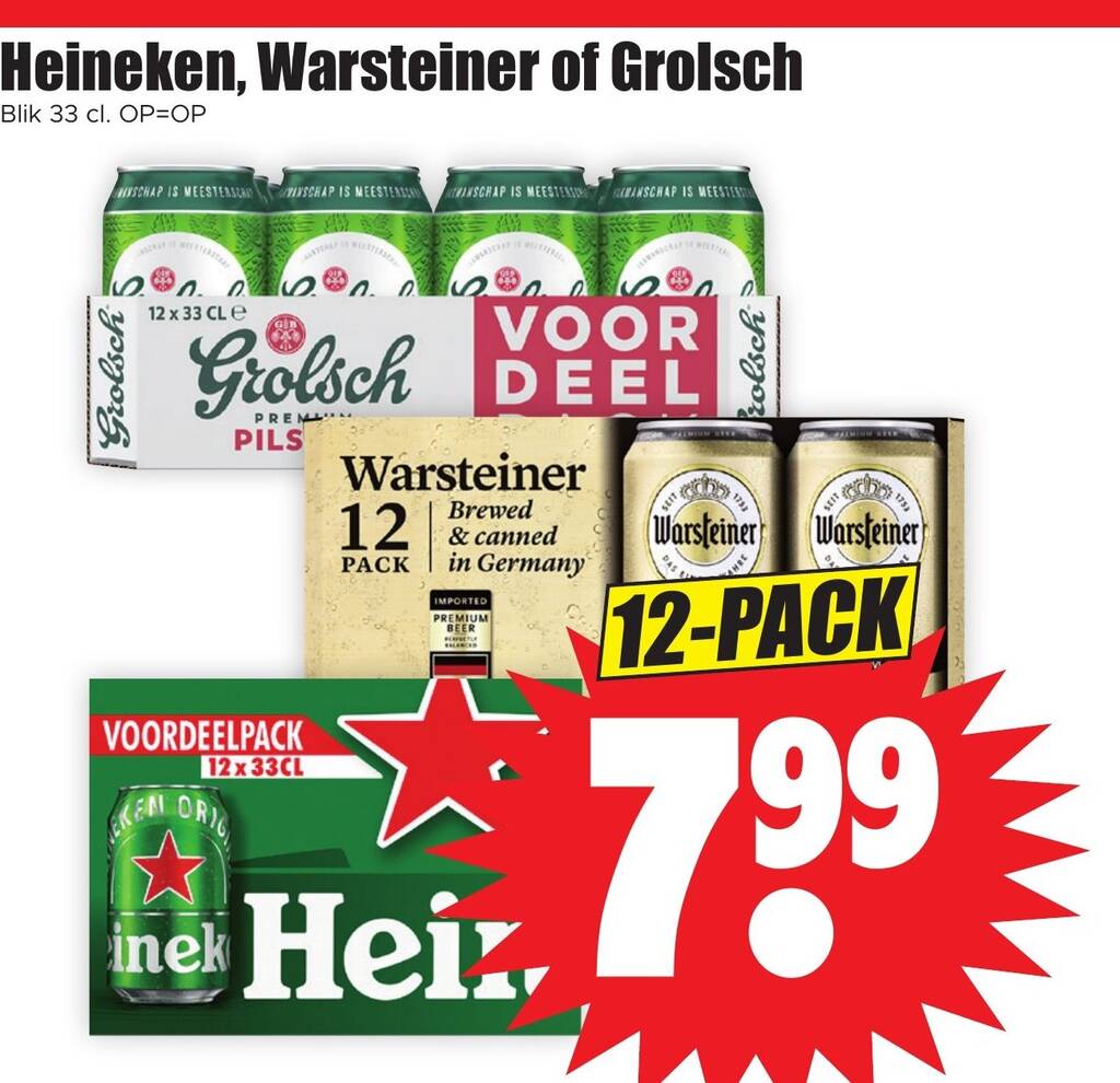 Heineken, Warsteiner of Grolsch 33 cl aanbieding bij Dirk