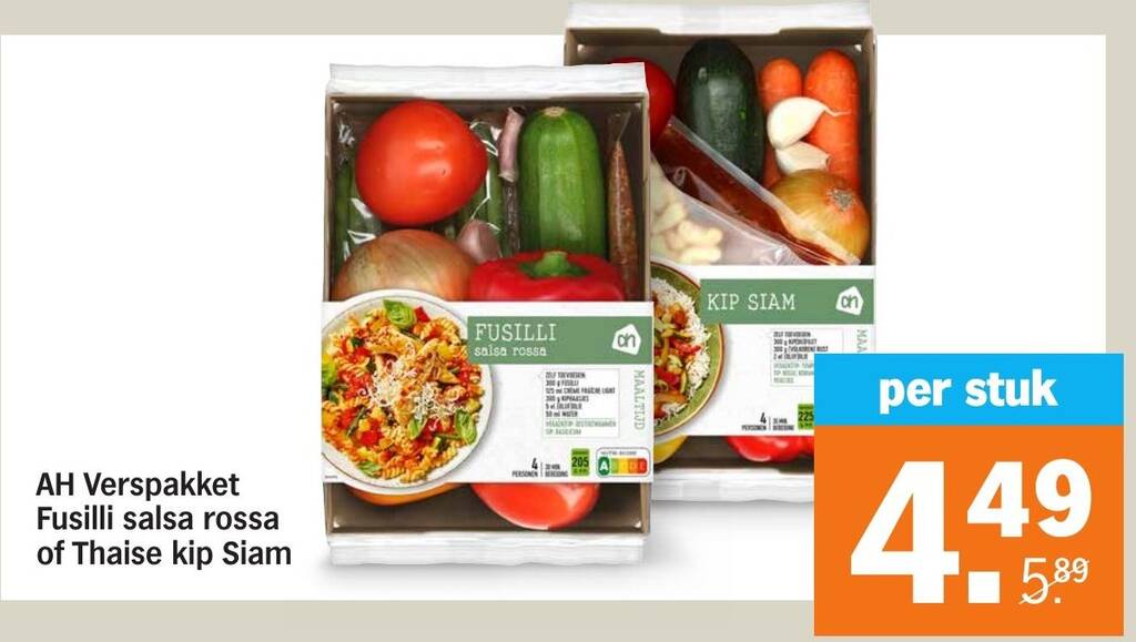 Ah verspakket fusilli salsa rossa of thaise kip siam 1 stuk aanbieding ...