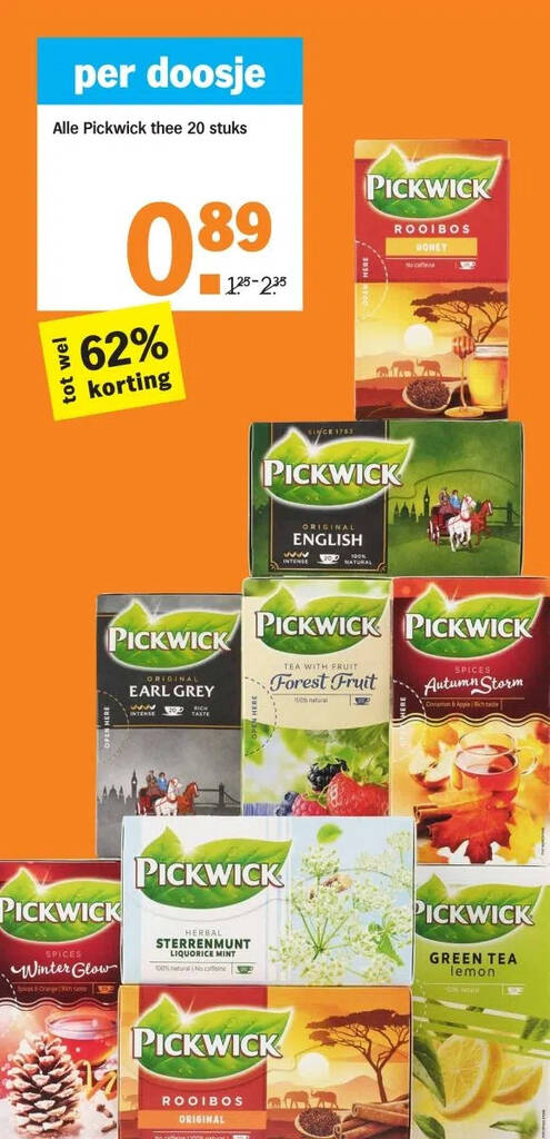 Alle Pickwick thee 20 stuks aanbieding bij Albert Heijn