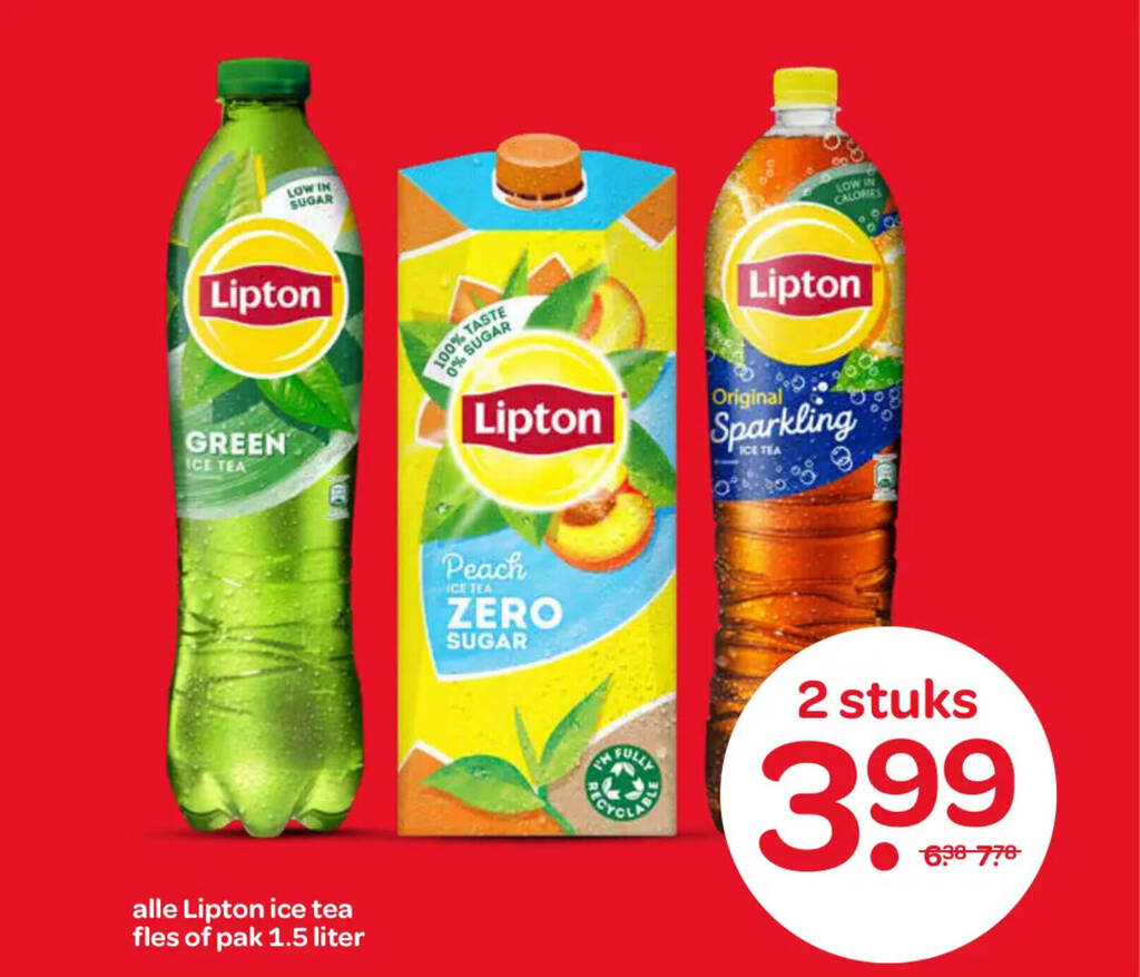 alle Lipton ice tea fles of pak 1,5 l aanbieding bij Spar