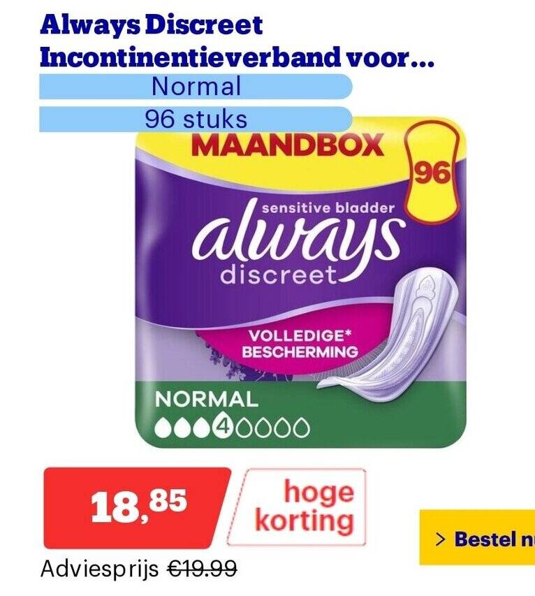 Always Discreet Incontinentieverband voor aanbieding bij Bol.com