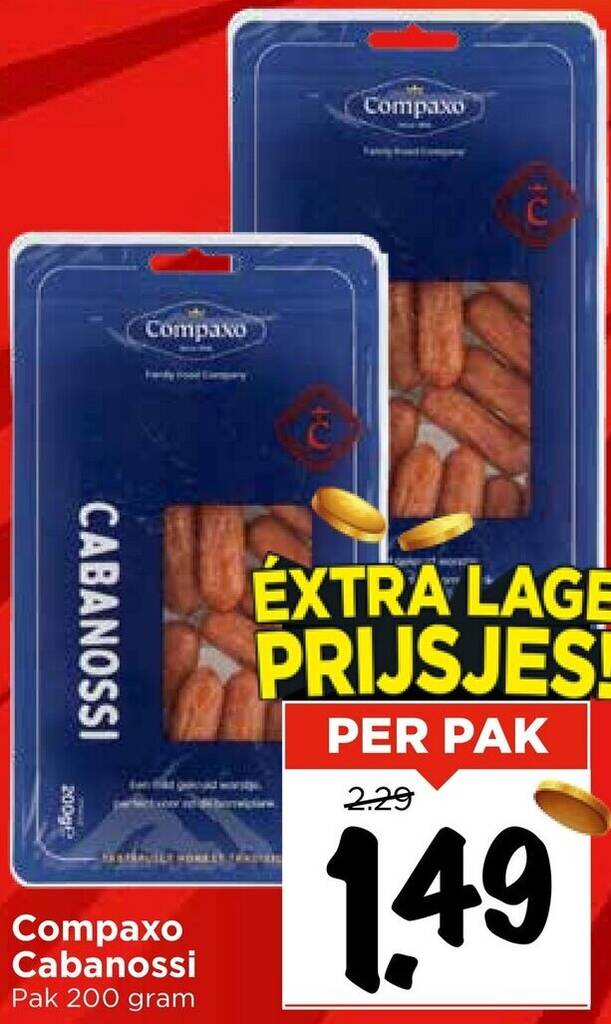 Compaxo Cabanossi 200 g aanbieding bij Vomar Voordeelmarkt Geldig van ...