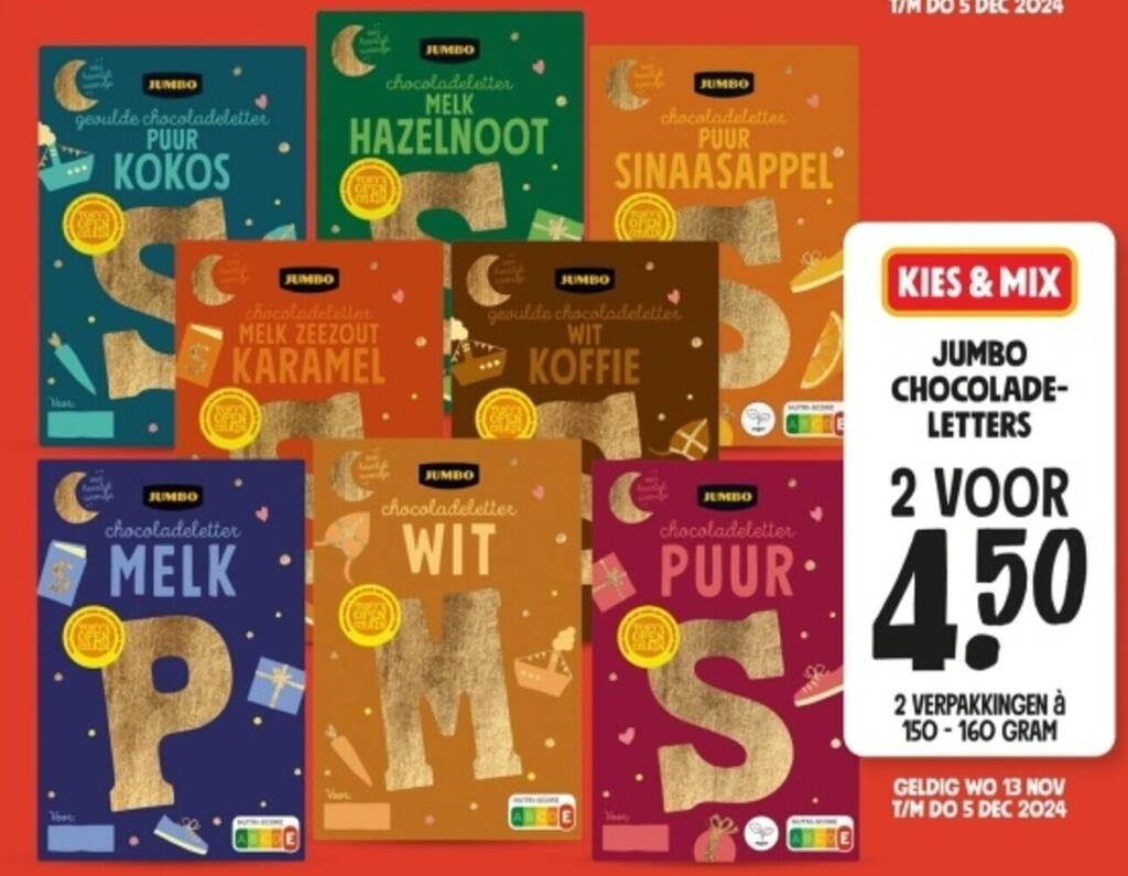 Chocolade letters 150/160 g aanbieding bij Jumbo
