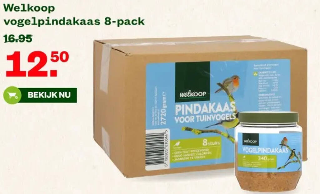 Welkoop vogelpindakaas 8-PACK aanbieding bij Welkoop