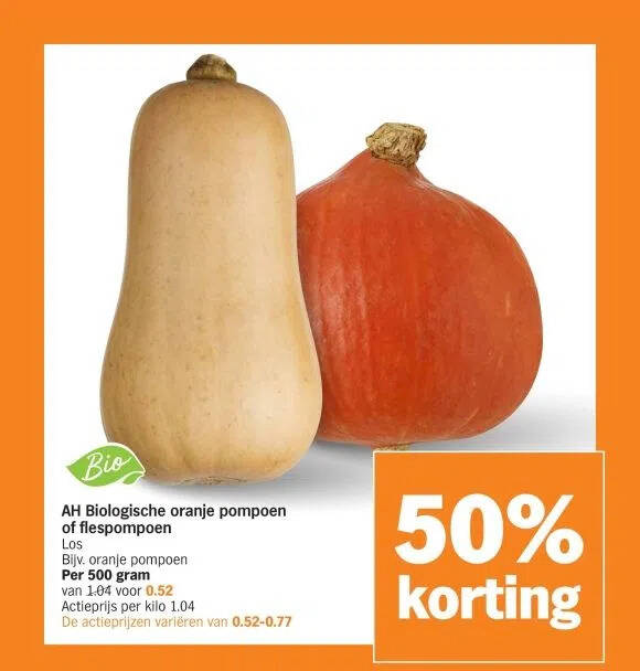 AH Biologische oranje pompoen of flespompoen aanbieding bij Albert Heijn