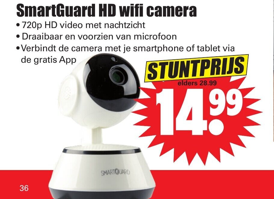 SmartGuard HD wifi camera aanbieding bij Dirk