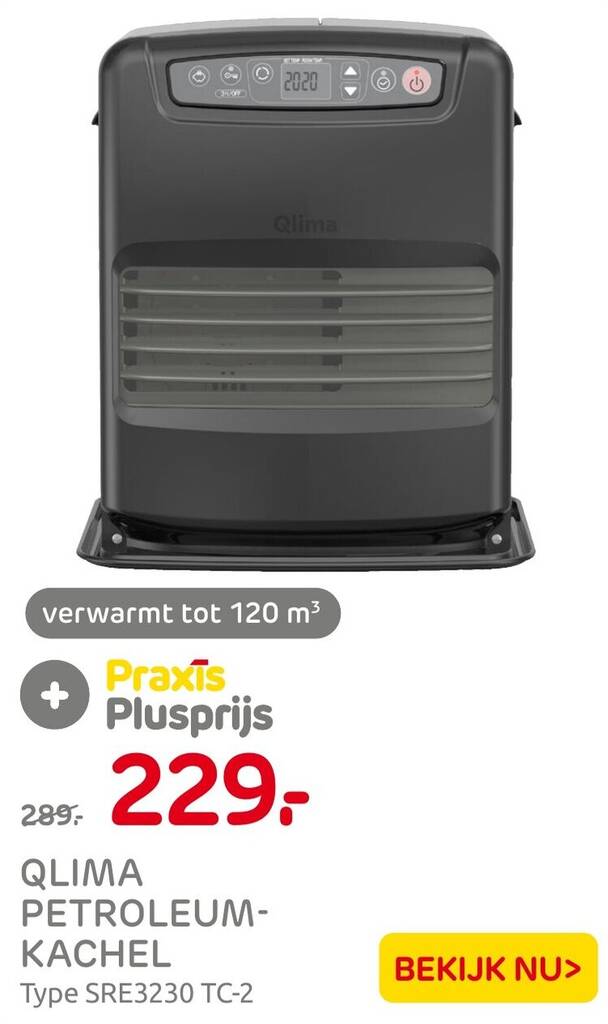 Qlima petroleumkachel aanbieding bij Praxis € 229,00