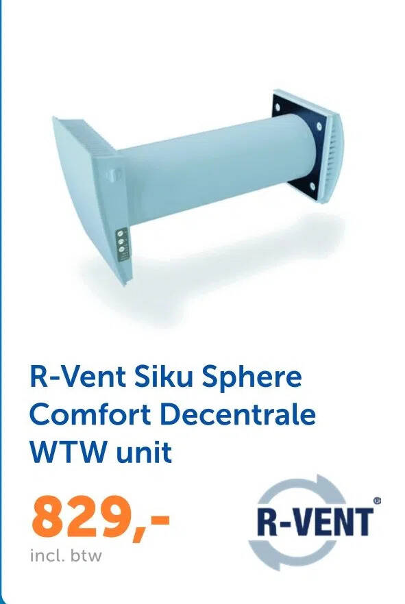R-Vent Siku Sphere Comfort Decentrale WTW unit aanbieding bij Warmteservice
