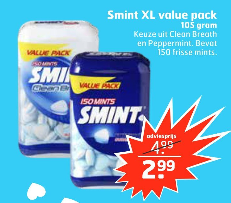 Smint xl value pack 105 gram aanbieding bij Trekpleister