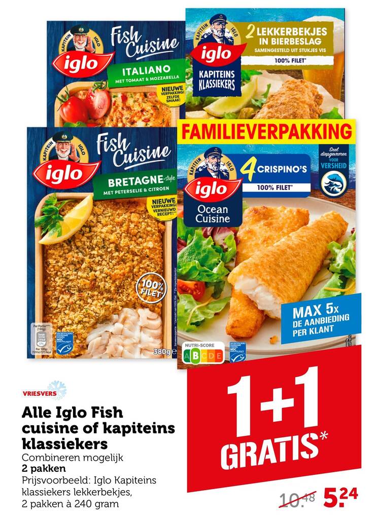 Alle Iglo Fish cuisine of kapiteins klassiekers 240 g 1+1 GRATIS ...