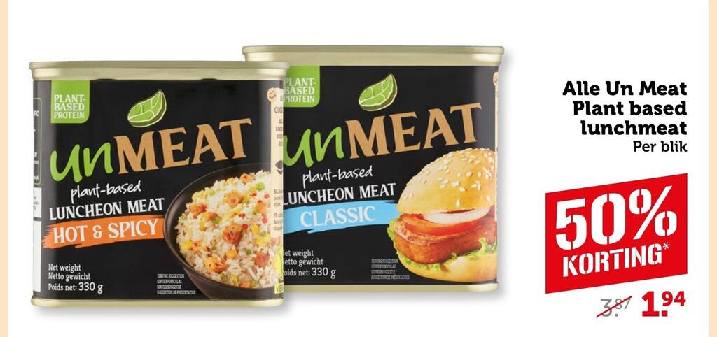 Alle Un Meat Plant based lunchmeat aanbieding bij Coop