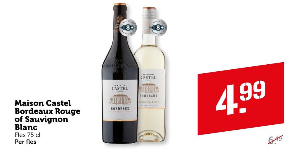 Maison Castel Bordeaux Rouge of Sauvignon Blanc 75 cl. aanbieding bij Coop