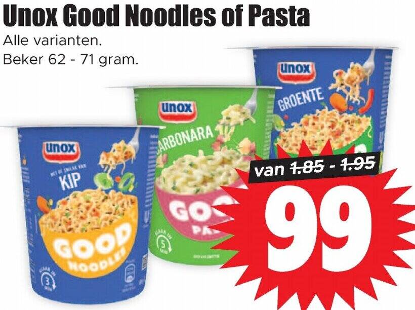 Unox Good Noodles of Pasta 62 - 71 g aanbieding bij Dirk