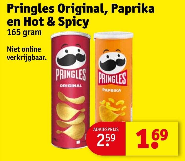 Pringles Original, Paprika en Hot & Spicy 165 gram aanbieding bij Kruidvat
