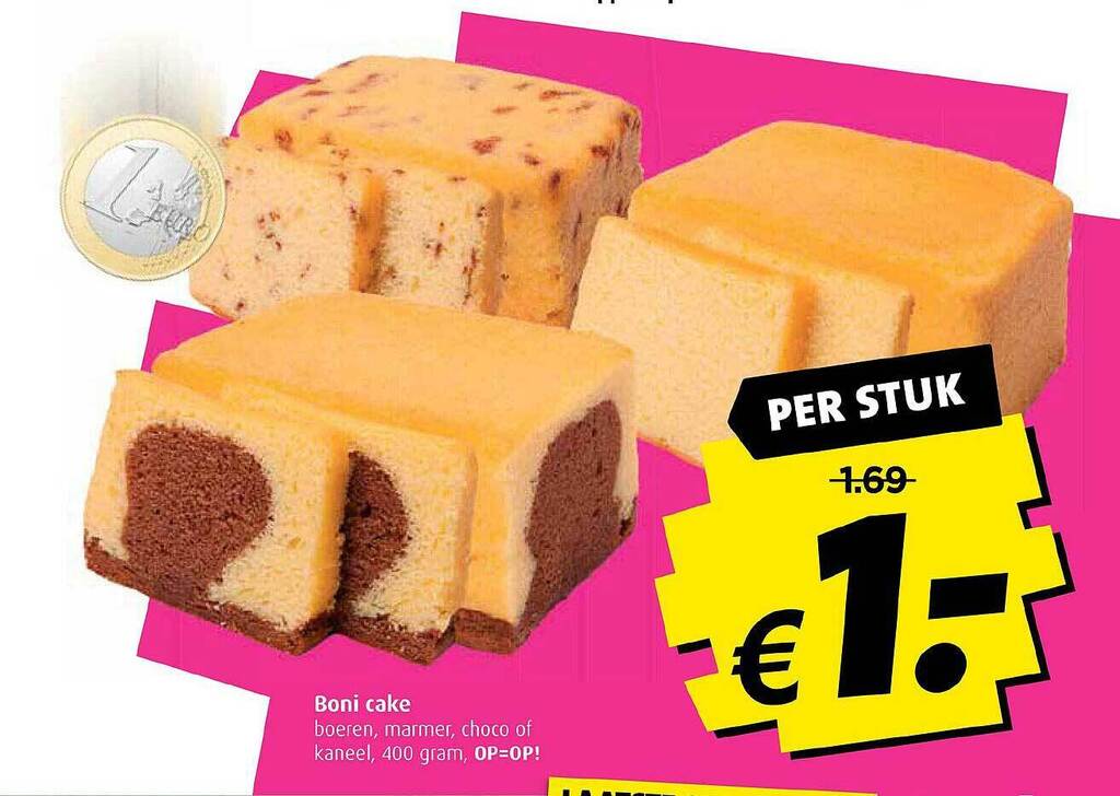 Boni Cake Boeren, Marmer, Choco Of Kaneel aanbieding bij Boni
