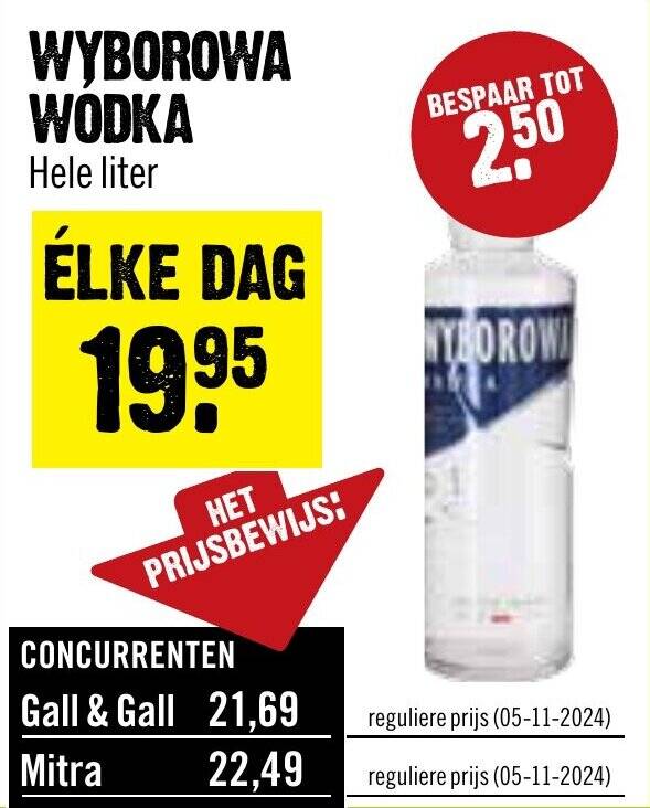 Wyborowa wodka 1 liter aanbieding bij Dirck 3