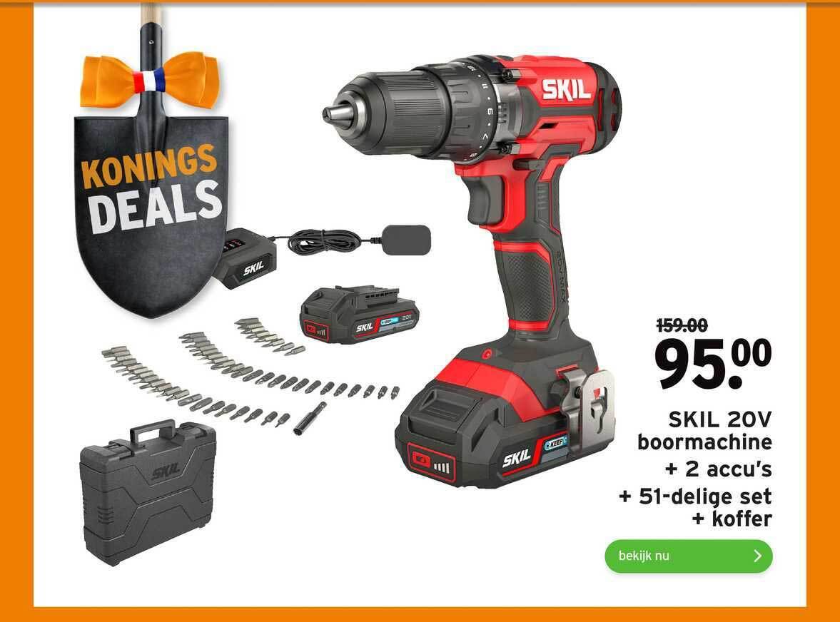 Skil 20V Boormachine + 2 Accu's + 51-Delige Set + Koffer aanbieding bij ...