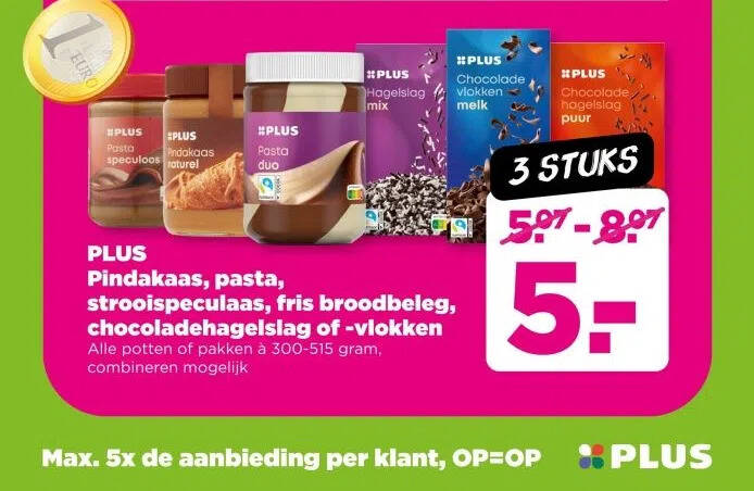 PLUS Pindakaas, pasta, strooispeculaas, fris broodbeleg ...