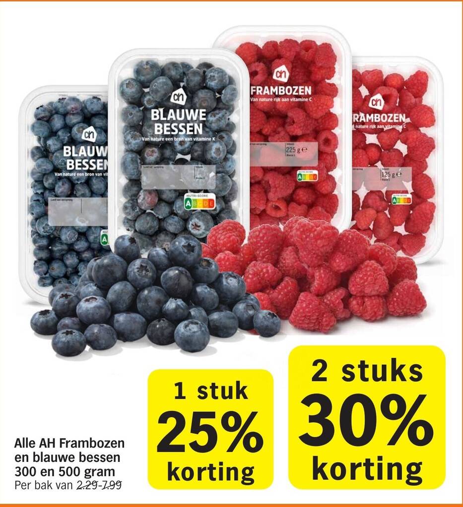 Alle AH Frambozen en blauwe bessen 300 en 500 gram aanbieding bij ...