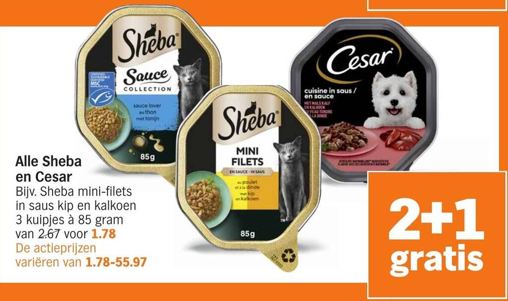 Alle Sheba en Cesar 85 gram 2+1 Gratis aanbieding bij Albert Heijn