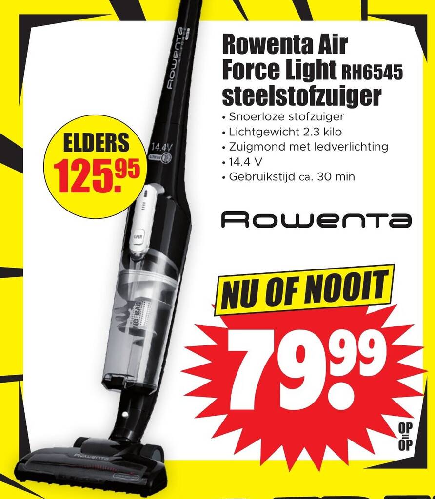 Rowenta Air Force Light RH6545 steelstofzuiger aanbieding bij Dirk