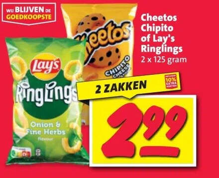Cheetos Chipito of Lay's Ringlings aanbieding bij Nettorama