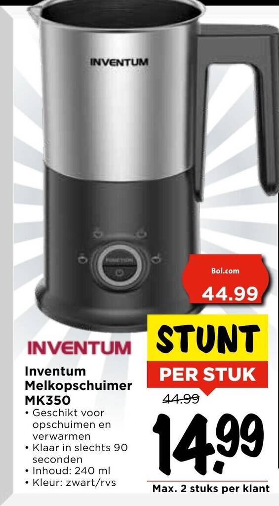 Inventum melkopschuimer 1 stuk aanbieding bij Vomar Voordeelmarkt