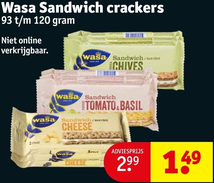 Wasa Sandwich crackers 120 gram aanbieding bij Kruidvat