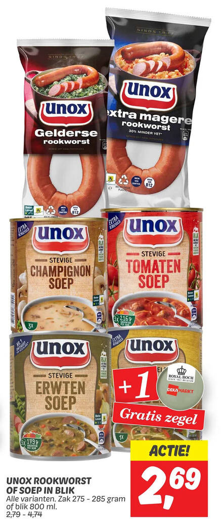 UNOX ROOKWORST OF SOEP IN BLIK aanbieding bij Dekamarkt
