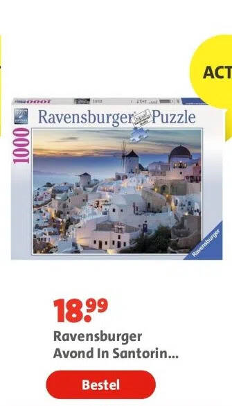 Ravensburger Avond In Santorini Puzzel - 1000 Stukjes aanbieding bij Bruna