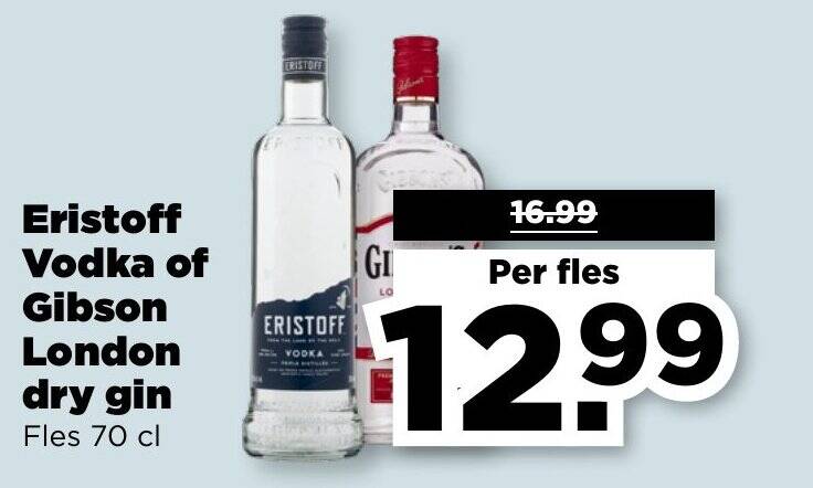Eristoff Vodka of Gibson London dry gin 70 cl aanbieding bij PLUS