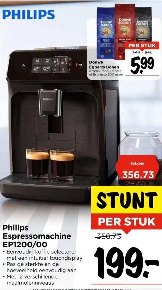 Philips Espressomachine EP1200/00 aanbieding bij Vomar Voordeelmarkt