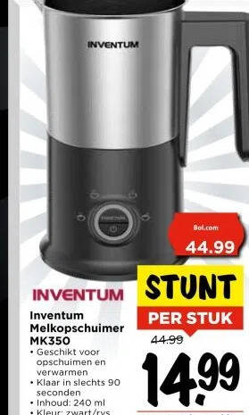 Inventum Melkopschuimer MK350 aanbieding bij Vomar Voordeelmarkt