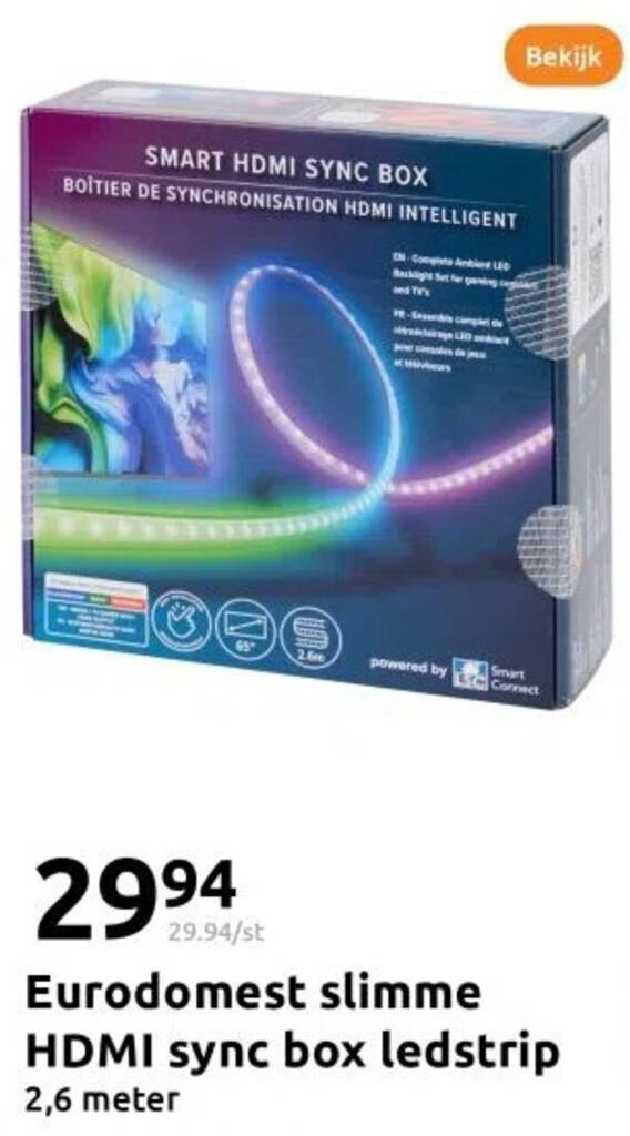 Eurodomest slimme HDMI sync box ledstrip 2.6 meter aanbieding bij ...