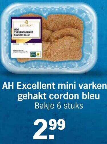 AH Excellent mini varkens-gehakt cordon bleu 6 stuks aanbieding bij ...