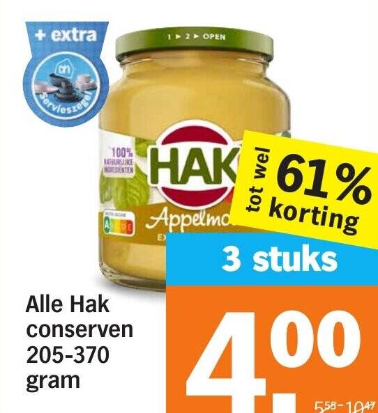 Alle Hak conserven 205 - 370 g aanbieding bij Albert Heijn