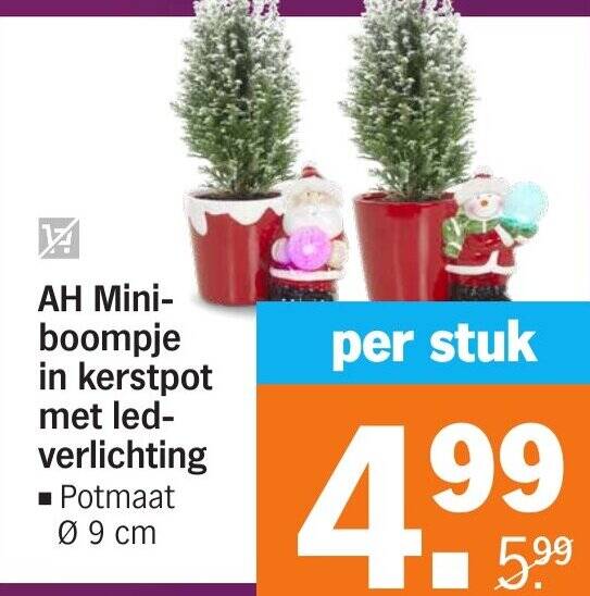AH Mini-boompje in kerstpot met LED verlichting Ø 9 cm aanbieding bij ...