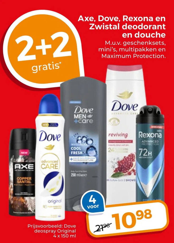 Axe, Dove, Rexona en Zwistal deodorant en douche 2+2 gratis aanbieding ...