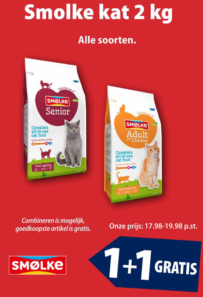Smolke kat 2 kg 1+1 GRATIS aanbieding bij Huisdier Voordeelshop