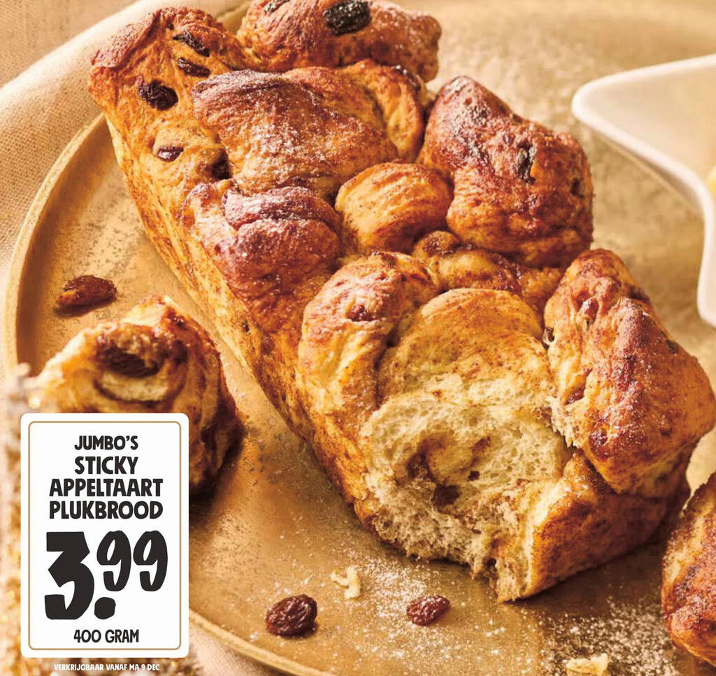Jumbo's sticky appeltaart plukbrood 400 g aanbieding bij Jumbo